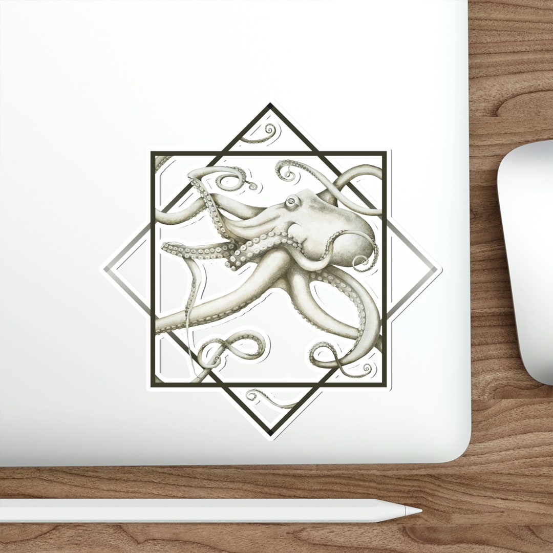 Veiled Surroundings White Vinyl Sticker - Octopus Sticker, Sea Life ...