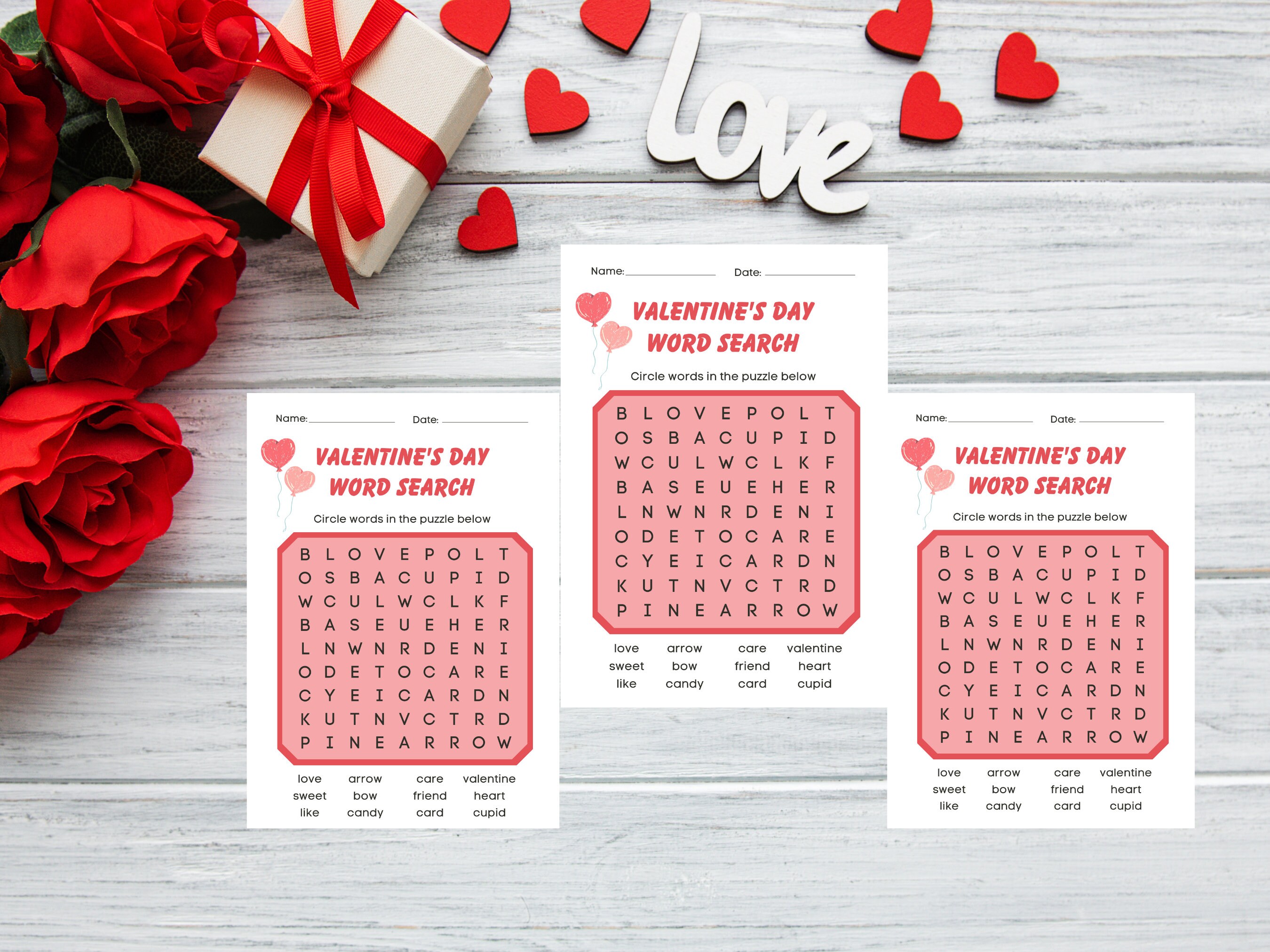 Valentine's Day Word Search Printable Game With Answer Key, Valentine ...