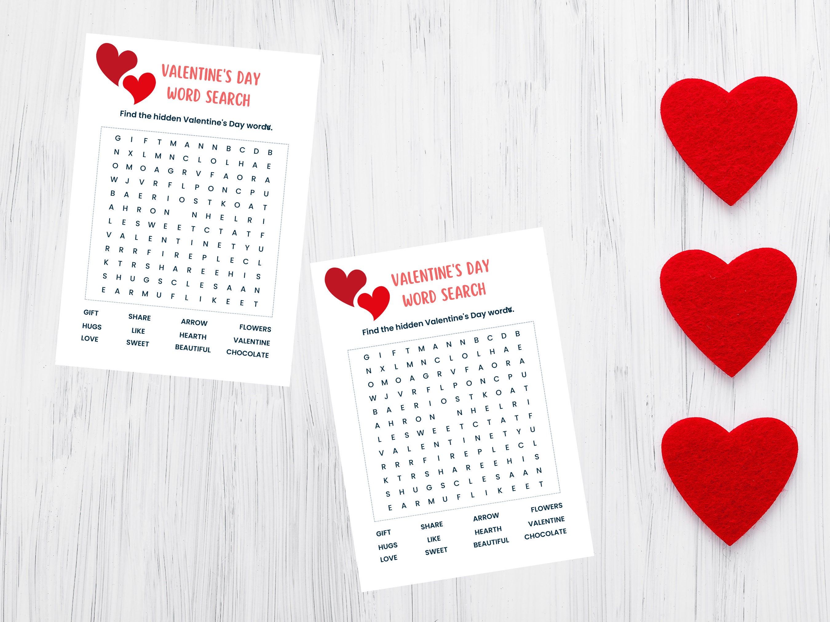 Valentine Word Search Printable Valentine Card, Instant Download ...
