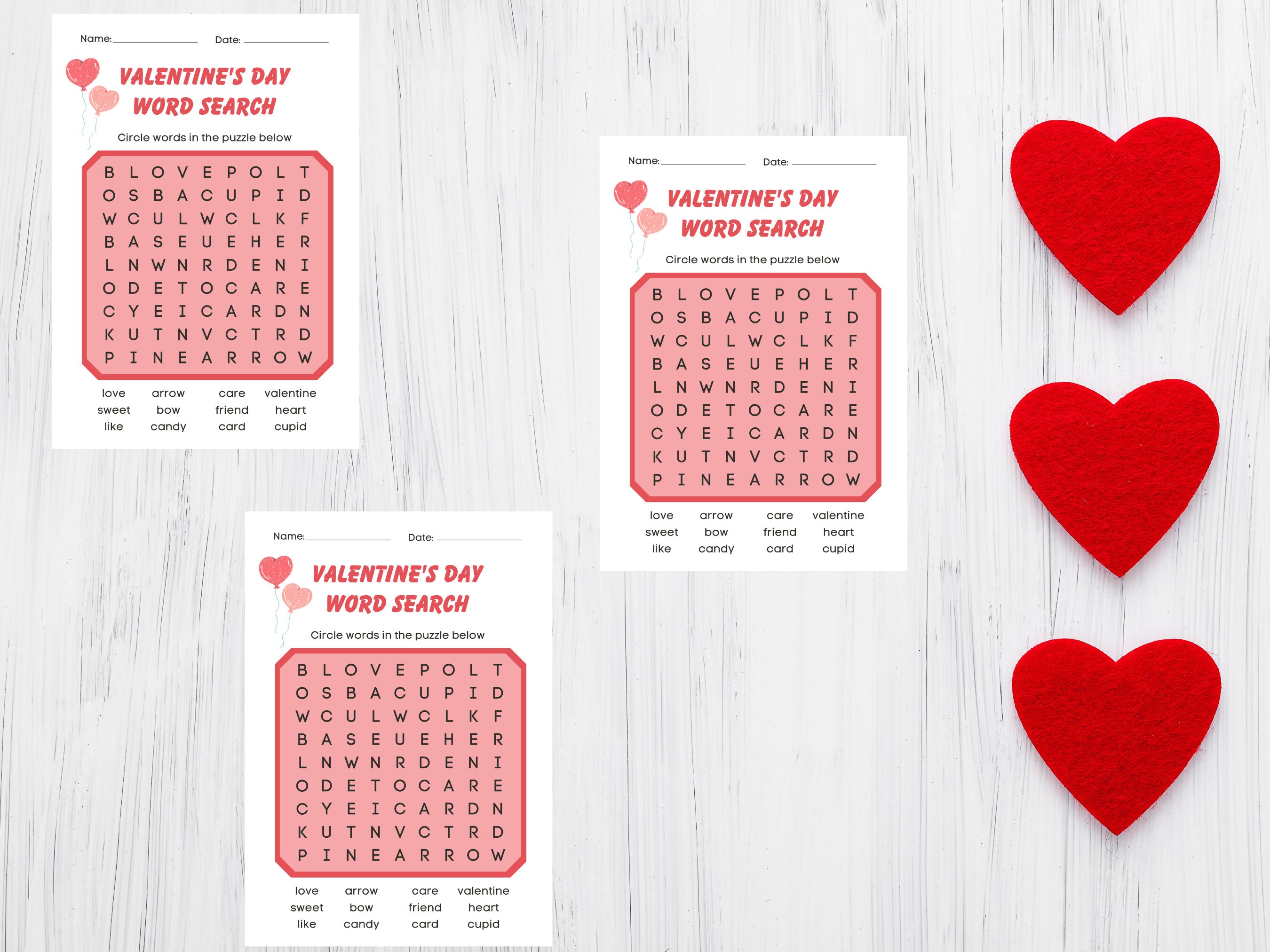 Valentine's Day Word Search Printable Game With Answer Key, Valentine ...
