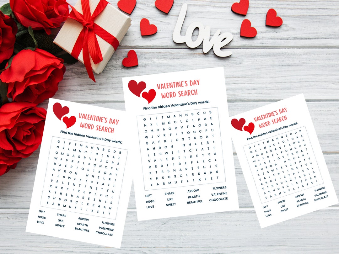 Valentine Word Search Printable Valentine Card, Instant Download ...