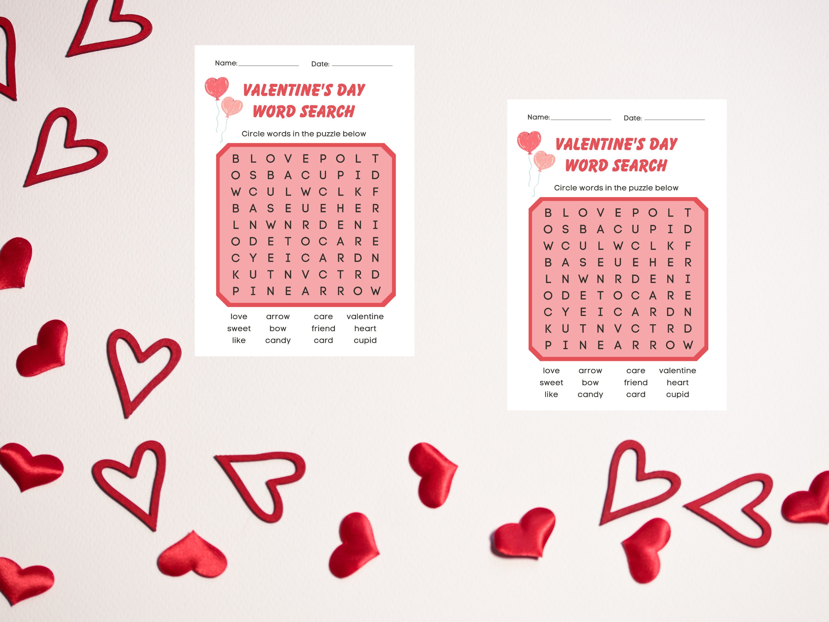Valentine's Day Word Search Printable Game With Answer Key, Valentine ...
