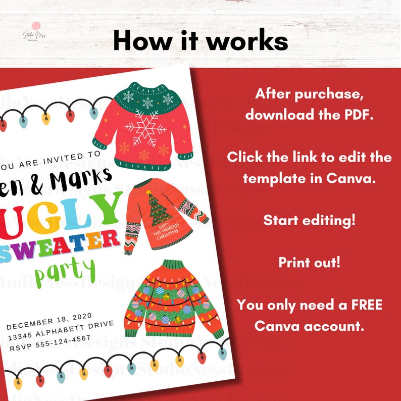 Editable Ugly Sweater Party Invitation, Christmas Party Invitation ...