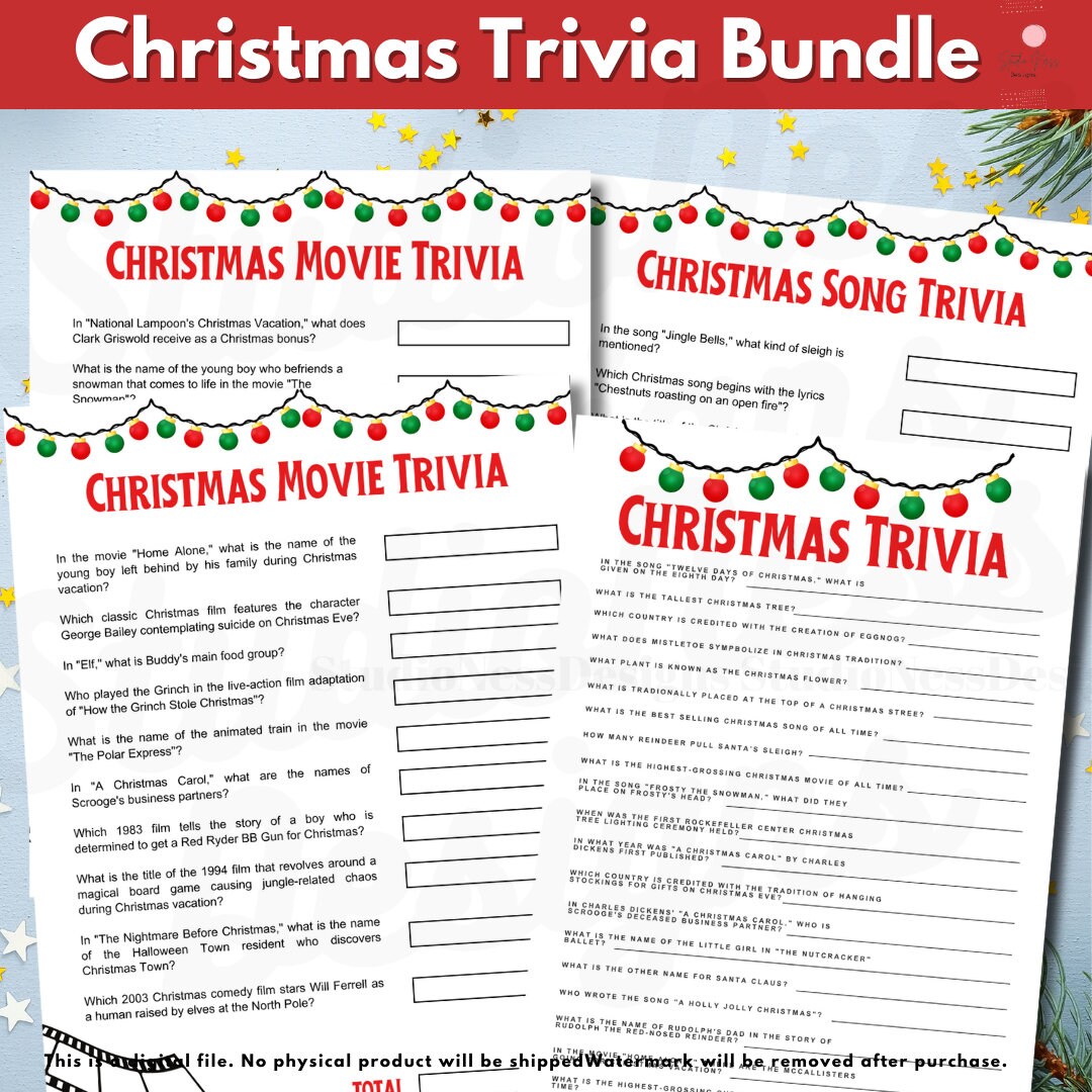 Printable Christmas Trivia Game Bundle, Christmas Trivia Party Games ...