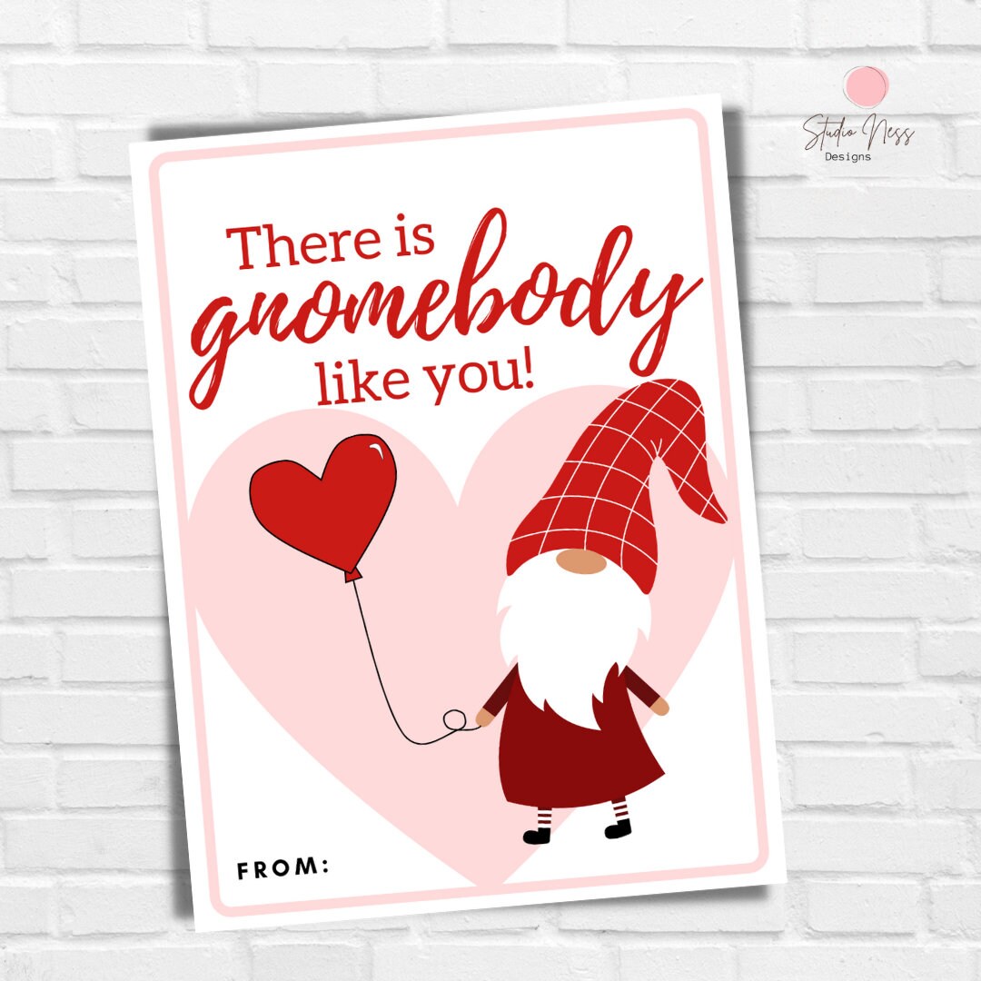 Gnome Valentine Card for Kids Classroom, Gnome Valentine Instant ...