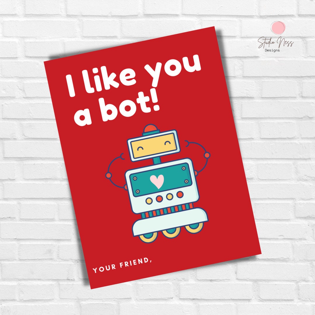 Robot Valentines for Kids, I Like You a Bot Classroom Valentines, Kids ...