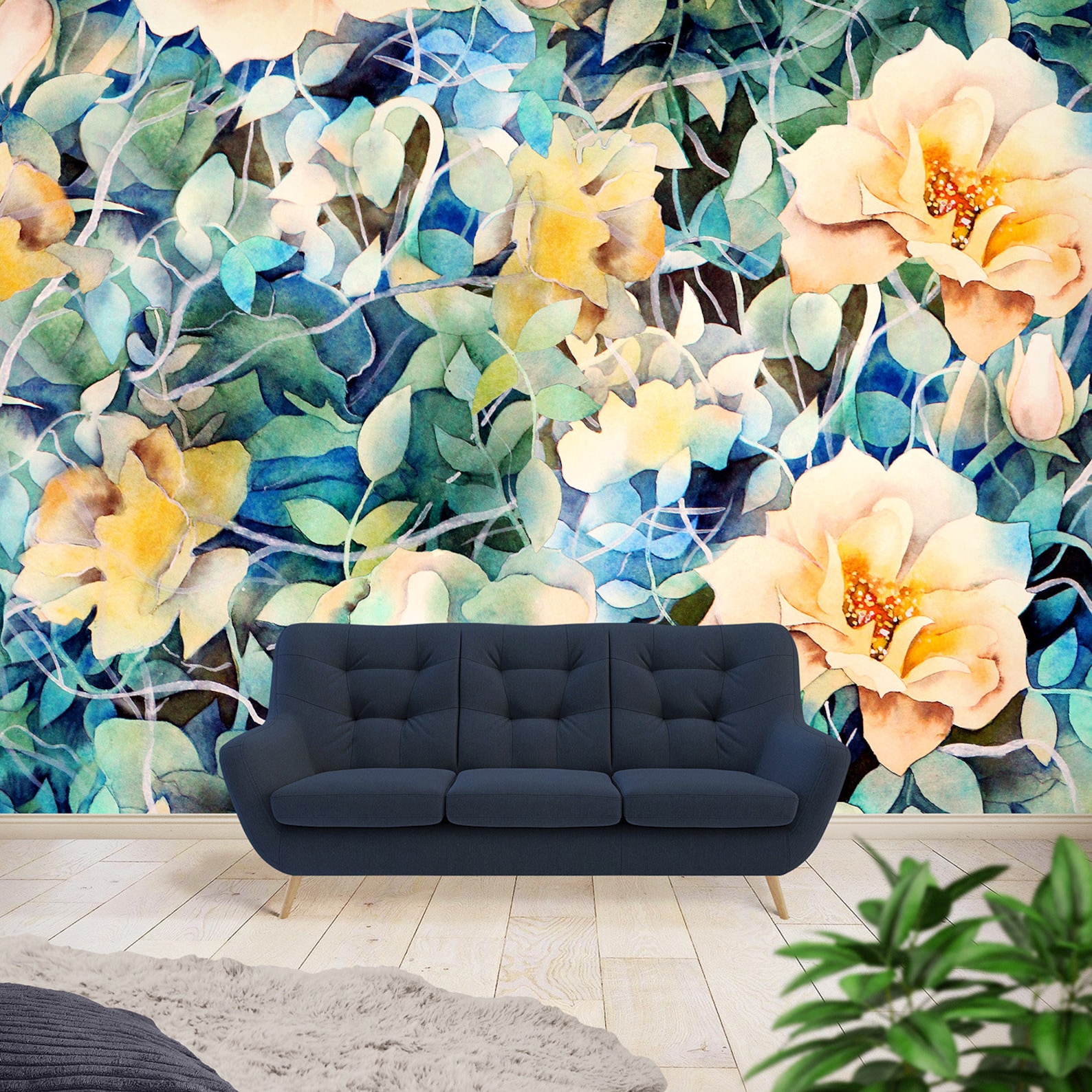 Floral Mural,large Scale Floral Wallpaper, Watercolor Wall Mural,peel ...
