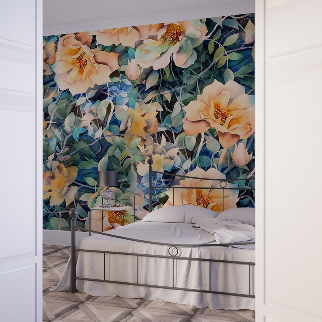 Floral Mural,large Scale Floral Wallpaper, Watercolor Wall Mural,peel ...
