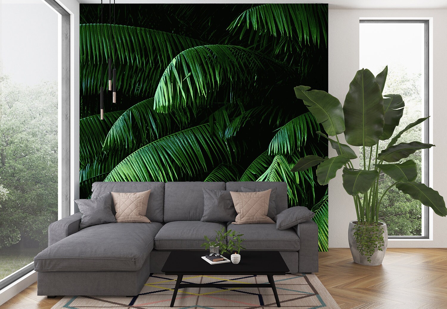 Palm Leaves Wall Muraltropical Wall Muralbotanical - Etsy