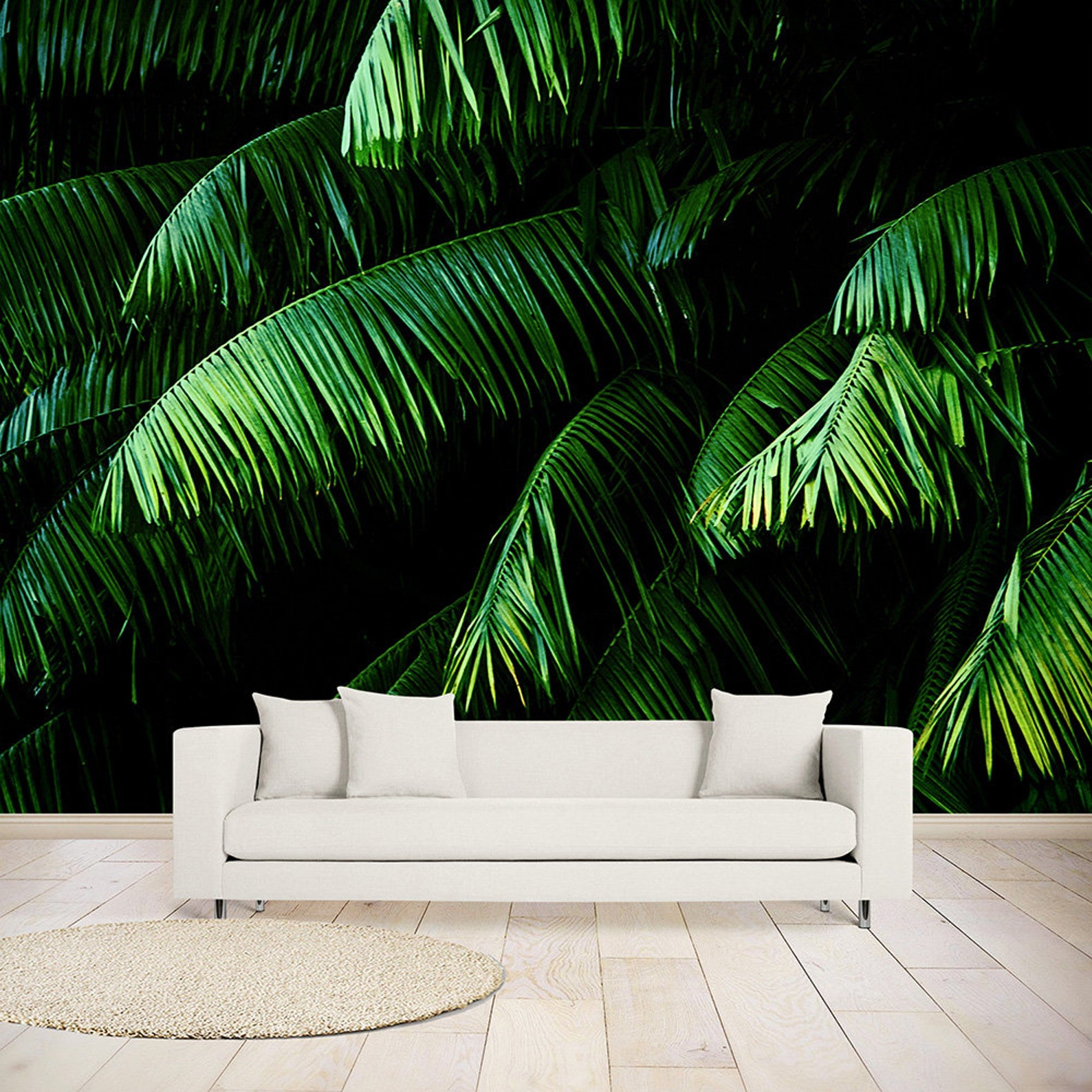 Palm Leaves Wall Muraltropical Wall Muralbotanical | Etsy