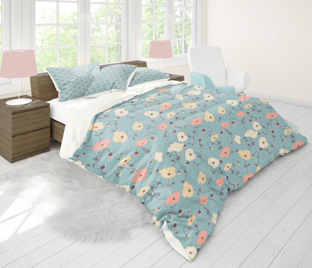 Pastel Floral Bedding,floral Comforter,blue Bedding Sets,queen Duvet ...