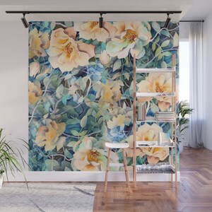 Floral Mural,large Scale Floral Wallpaper, Watercolor Wall Mural,peel ...