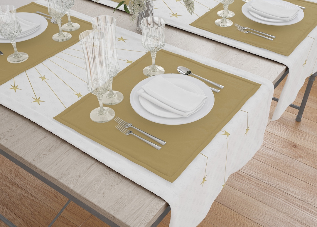 White Christmas Table Runner,christmas Table Runner With Golden Stars ...
