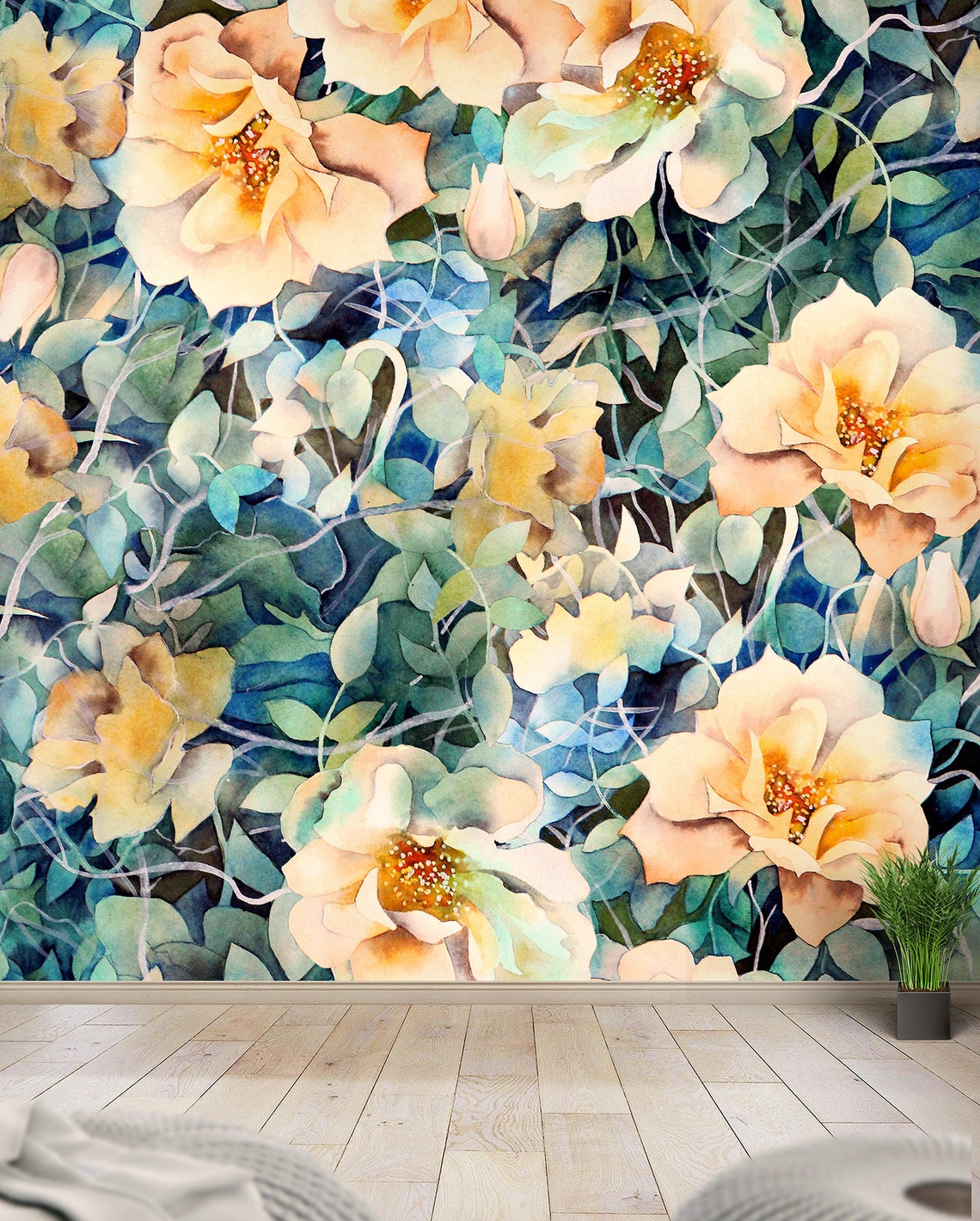 Floral Mural,large Scale Floral Wallpaper, Watercolor Wall Mural,peel ...