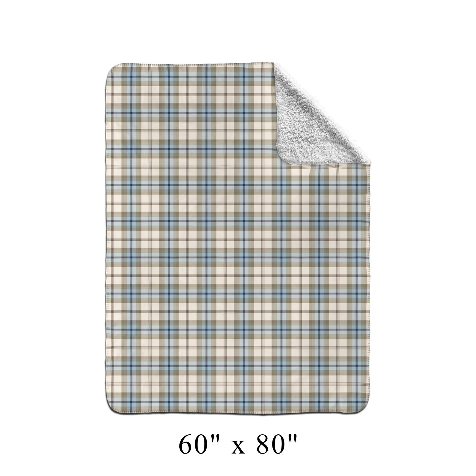 Scottish Tartan Sherpa Fleece Blanket Sand and Nlue Tartan - Etsy