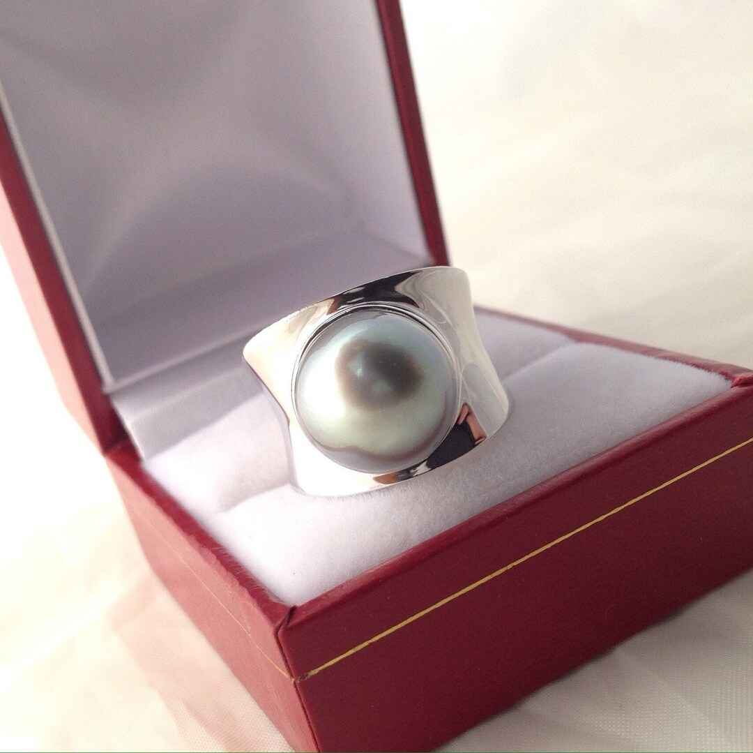 Stunning, Genuine, Tahitian Pearl Ring, South Sea Pearl, 12mm, AAA, 925 ...