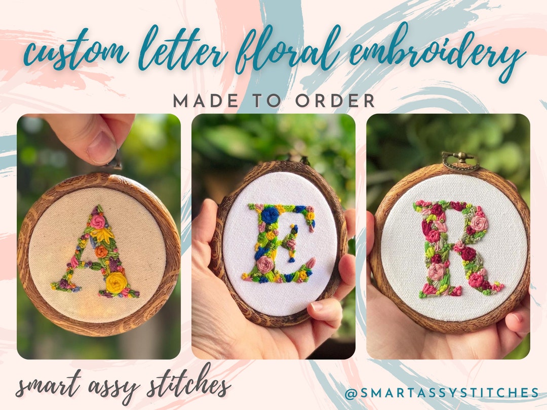 Choose Your Letter! Custom 4” Embroidered Letter Floral Art - Made to ...