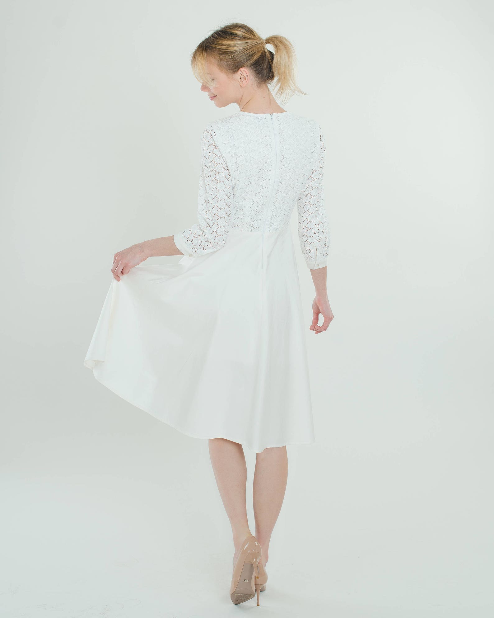 White Lace Cotton Dress / Little White Dress / White Fit and - Etsy