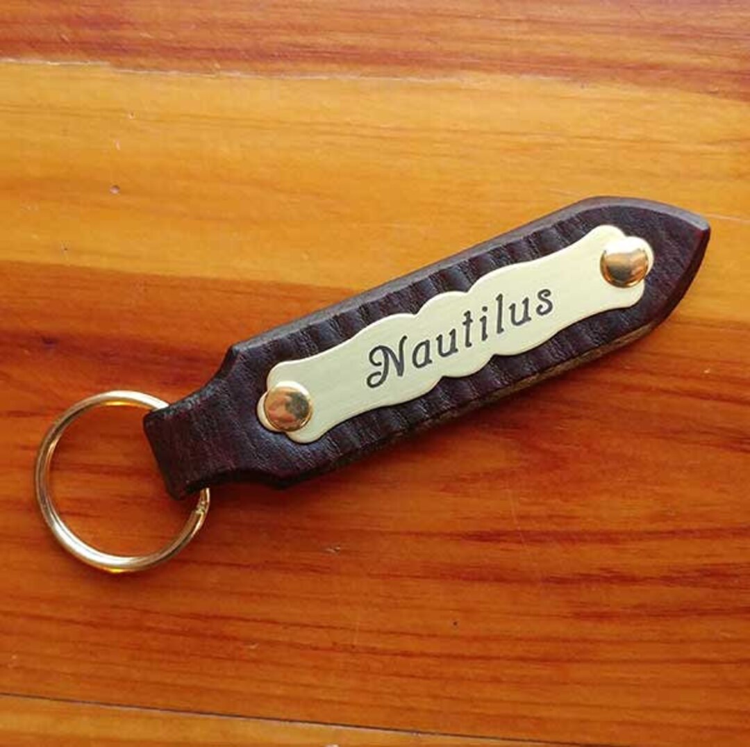 Engraved Leather Key Fob With 2 1/2" Ornate Custom Engraved Brass or ...