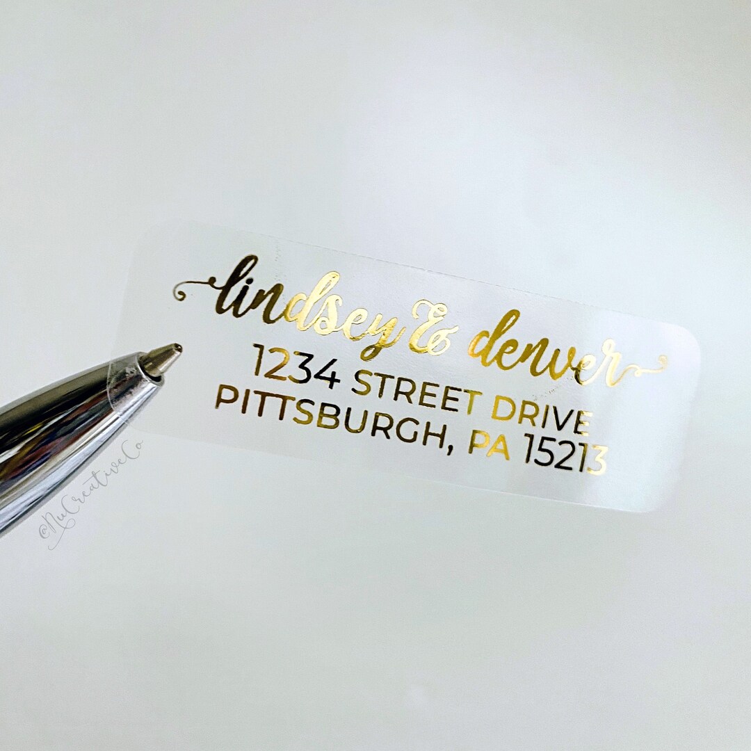 Gold Foil Return Address Label, Clear Gloss Address Sticker, Metallic ...