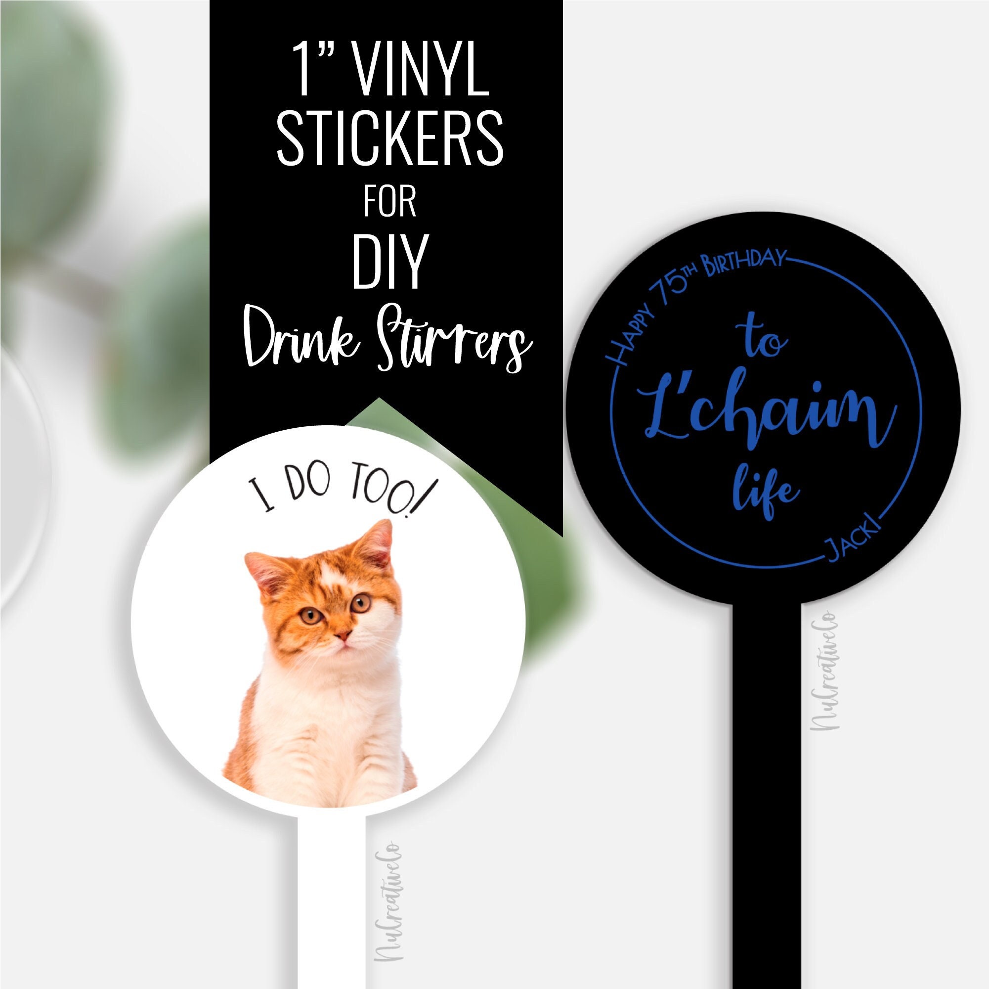 Custom Drink Stirrer Stickers 1 Inch white Based Vinyl - Etsy