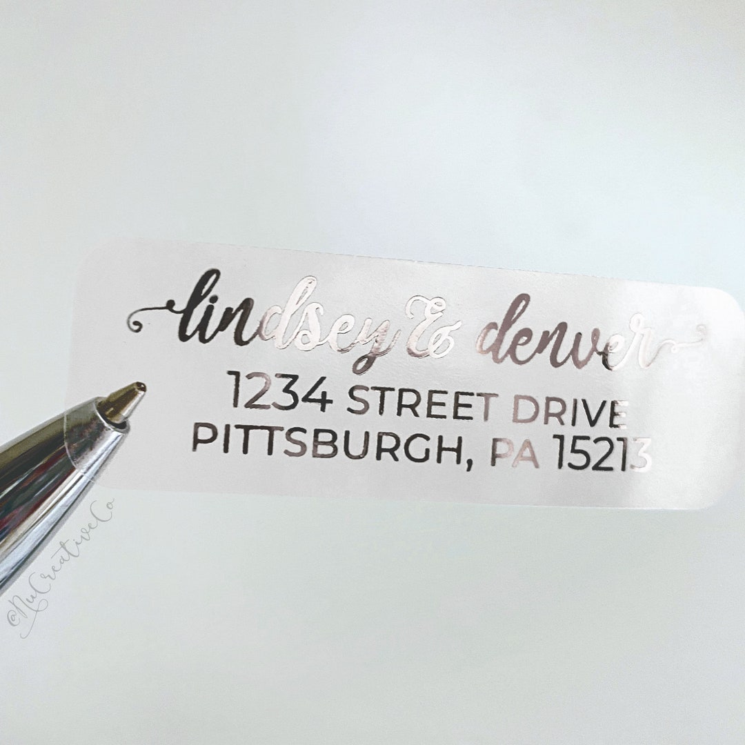 Silver Foil Return Address Label, Clear Gloss Address Sticker, Metallic ...