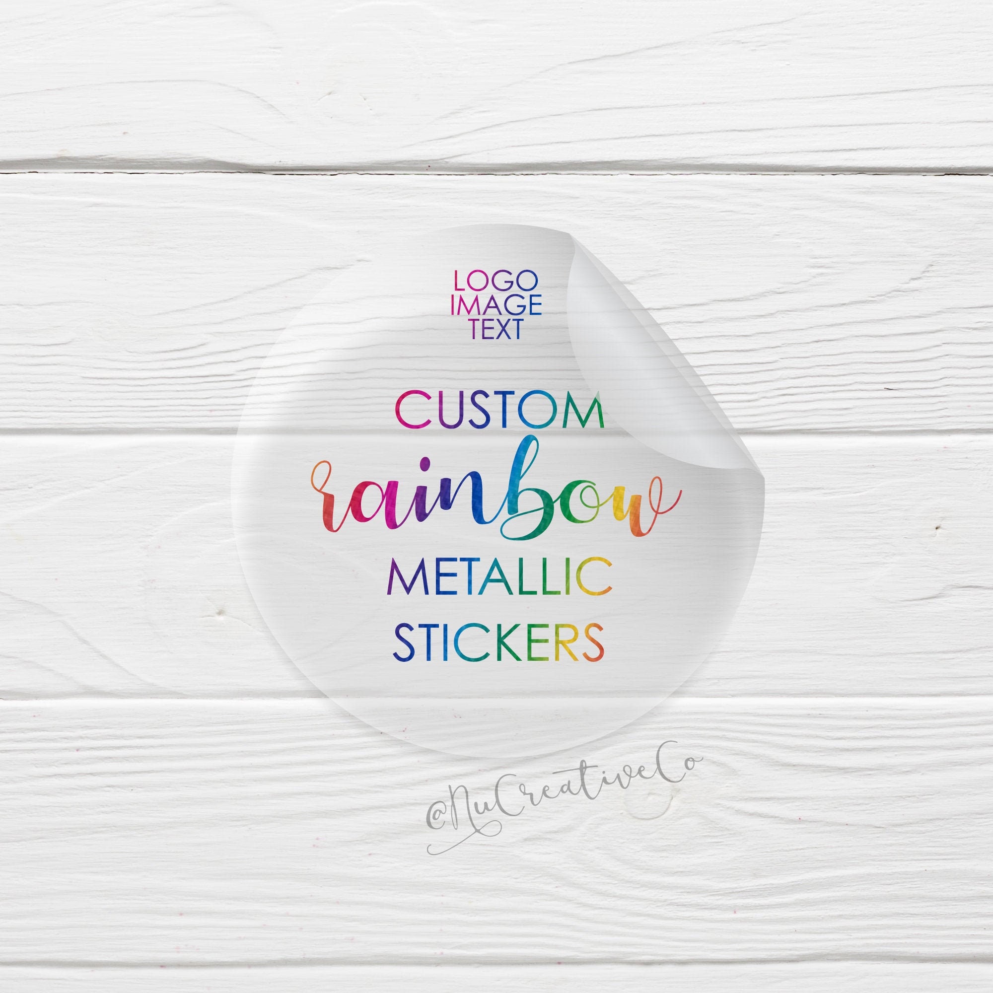 Custom RAINBOW metallic foil sticker image logo text clear | Etsy