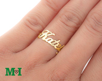 Signet Gold Script Rings10K Ring14K Solid Gold RingInitial | Etsy