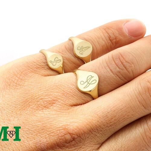 18K 14K 9K Rectangular Bar Signet Ring Diamond Signet Ring | Etsy