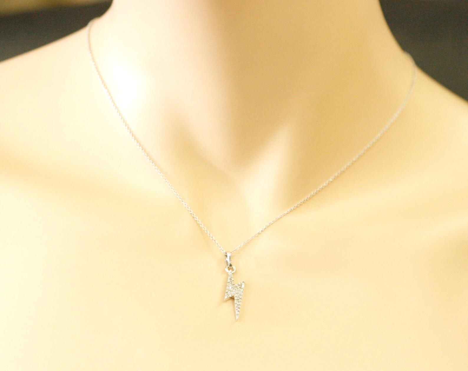 Lightning Diamond Necklace14k Gold Diamond Necklacenatural | Etsy