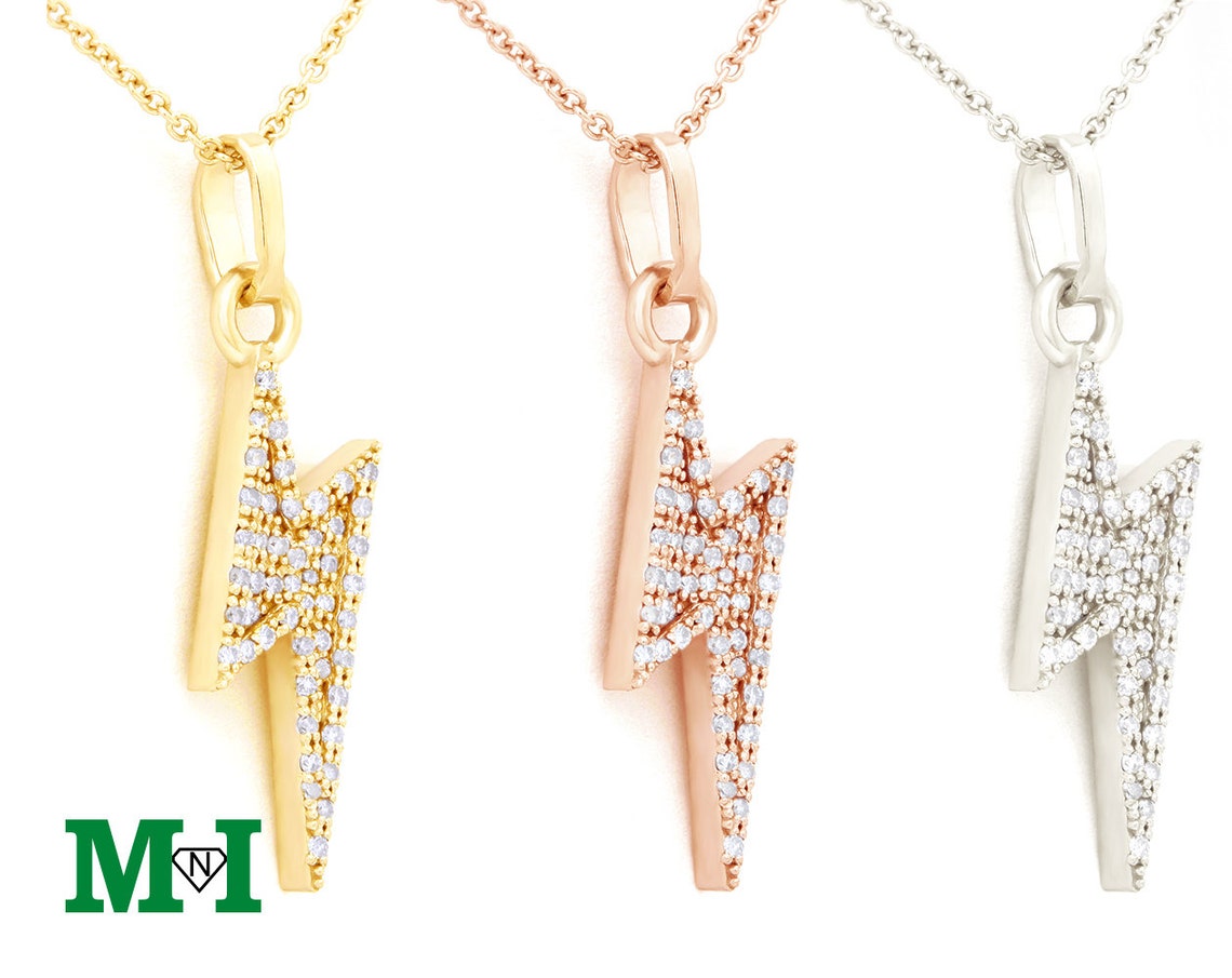 Lightning Diamond Necklace14k Gold Diamond Necklacenatural | Etsy