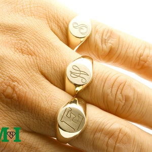 Signet Gold Script Rings10k Ring14k Solid Gold Ringinitial - Etsy