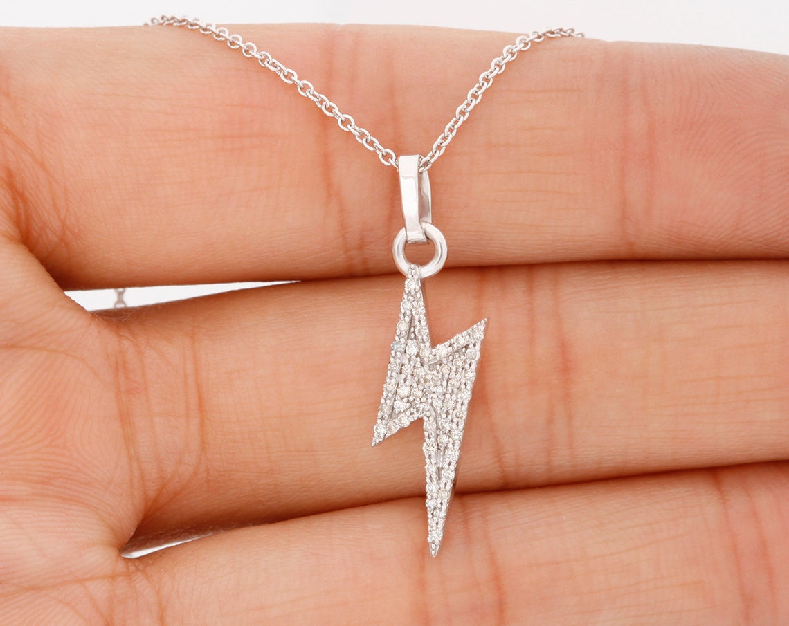 Lightning Diamond Necklace14k Gold Diamond Necklacenatural | Etsy