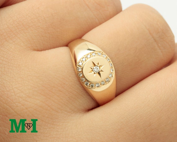 Signet Ring with diamonds Personalize your Ring with your | Etsy