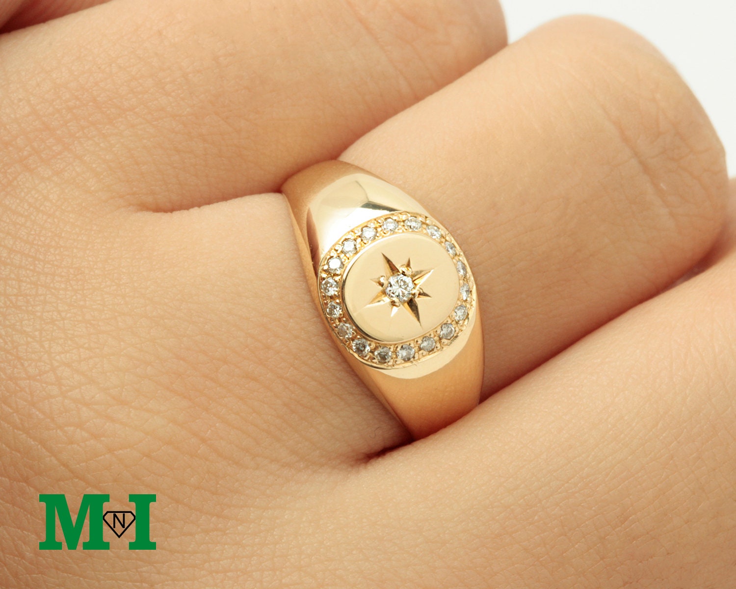 Signet Ring with diamonds Personalize your Ring with your | Etsy