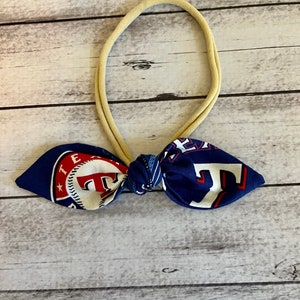 Texas Rangers Inspired Baseball Elastic Nylon Stretch Knot Bow One Size ...