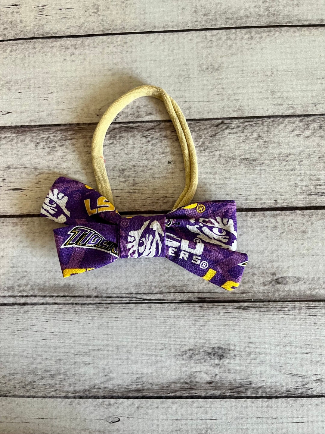 LSU Louisiana State Inspired Football Elastic Nylon Stretch Knot Bow ...