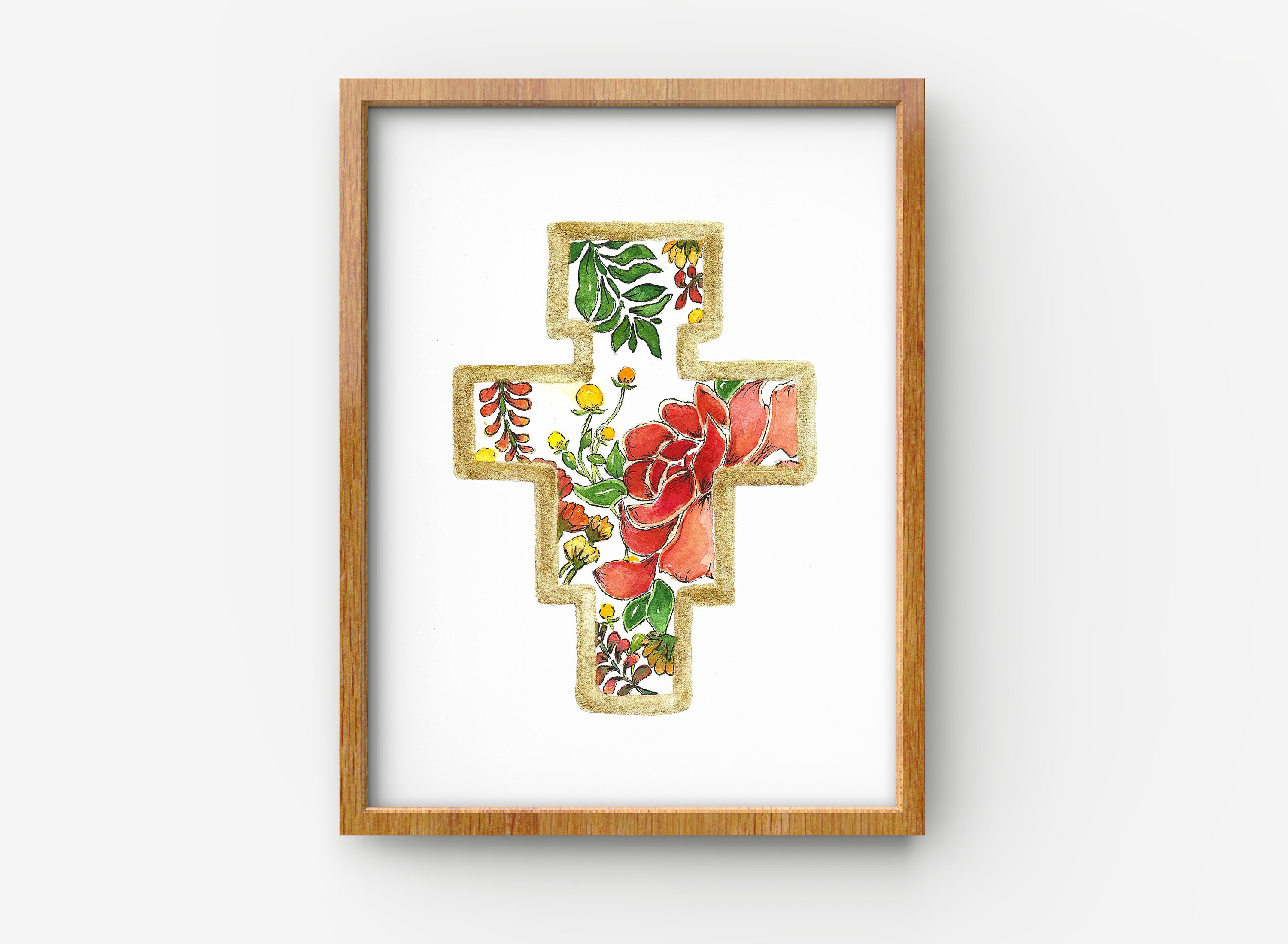 Florentine Floral Illustrated Cross Print without Text - Etsy