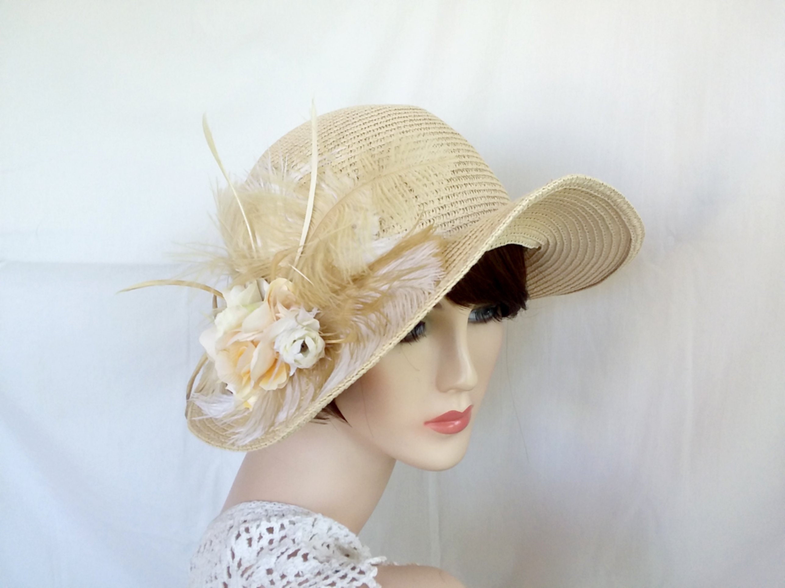 1920's Inspired Cotton Straw Cloche W/ Wide Brim Gatsby - Etsy
