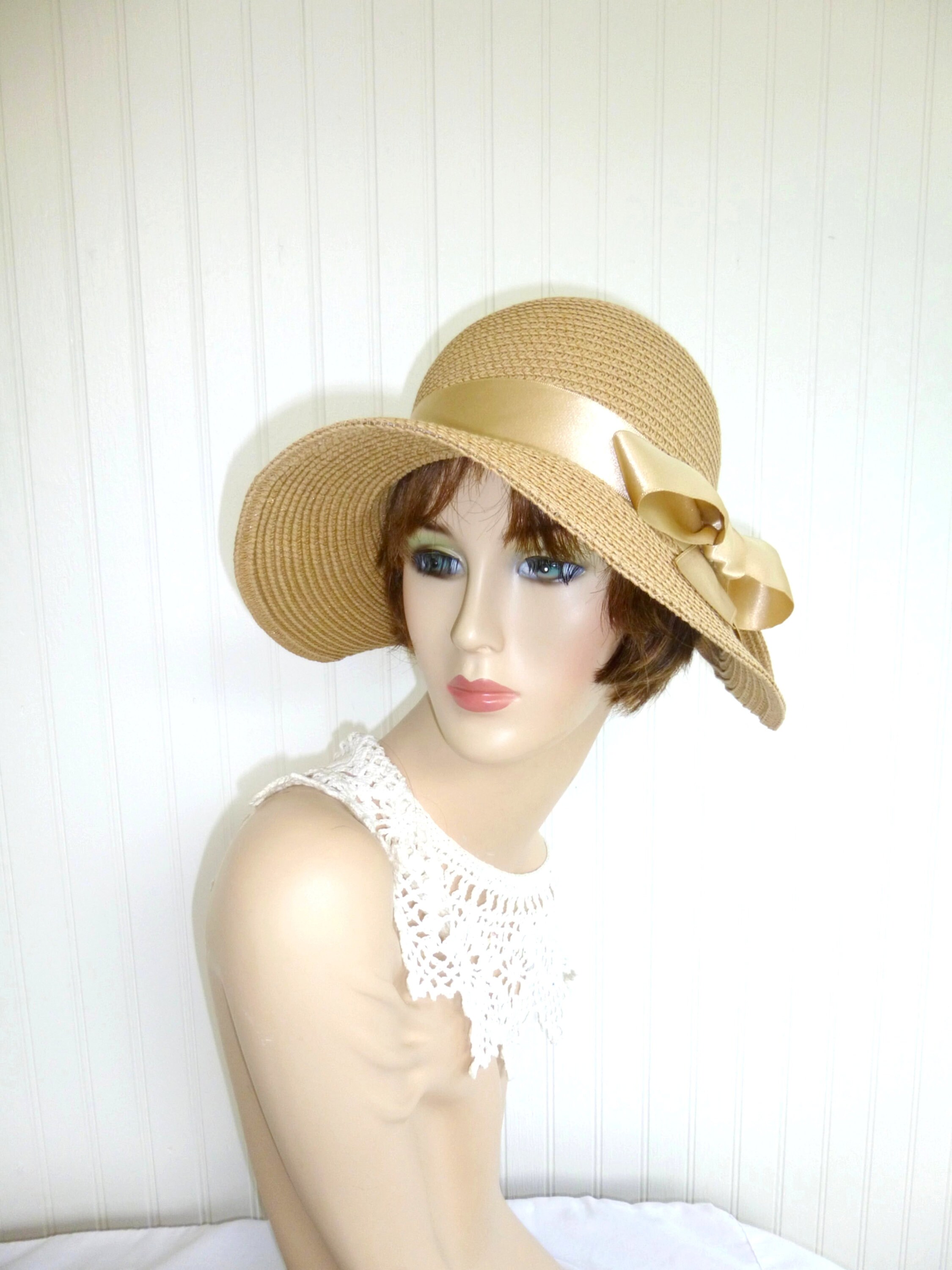 1920's Inspired Cotton Straw Cloche W/ Wide Brim Gatsby - Etsy
