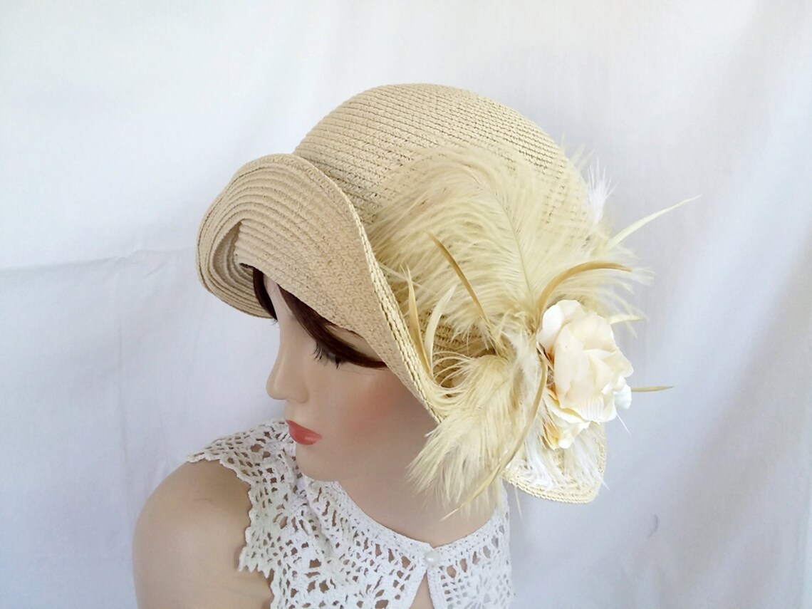 1920's Inspired Cotton Straw Cloche W/ Wide Brim Gatsby - Etsy