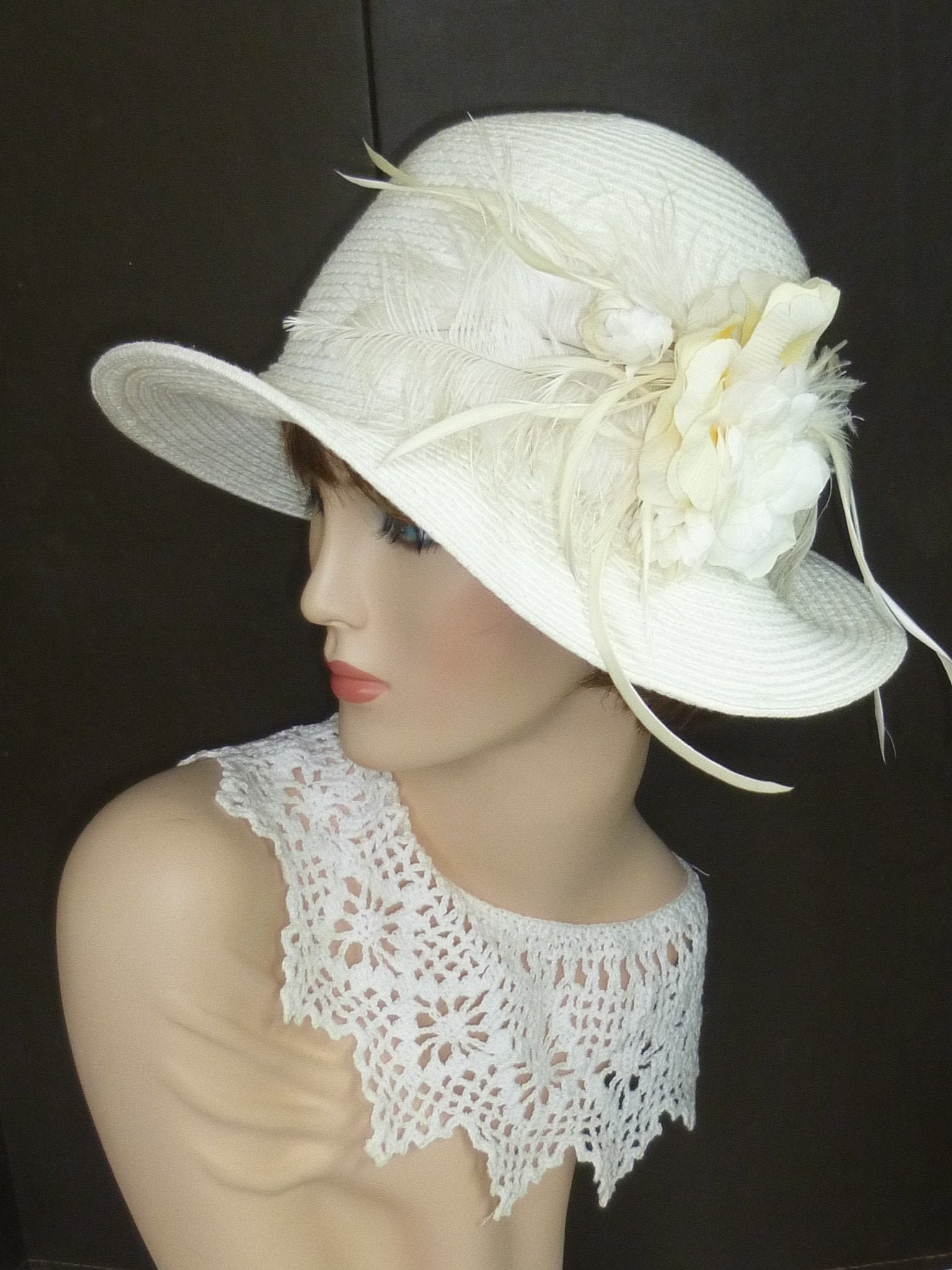 1920's Inspired Cotton Straw Cloche W/ Wide Brim Gatsby - Etsy