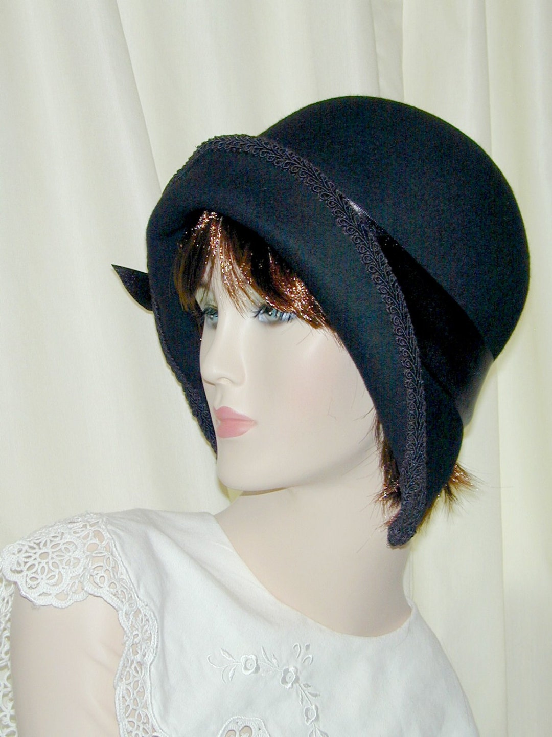 1920's Hat - the Mary - Black Custom Convertible 3 in 1 Asymmetrical ...