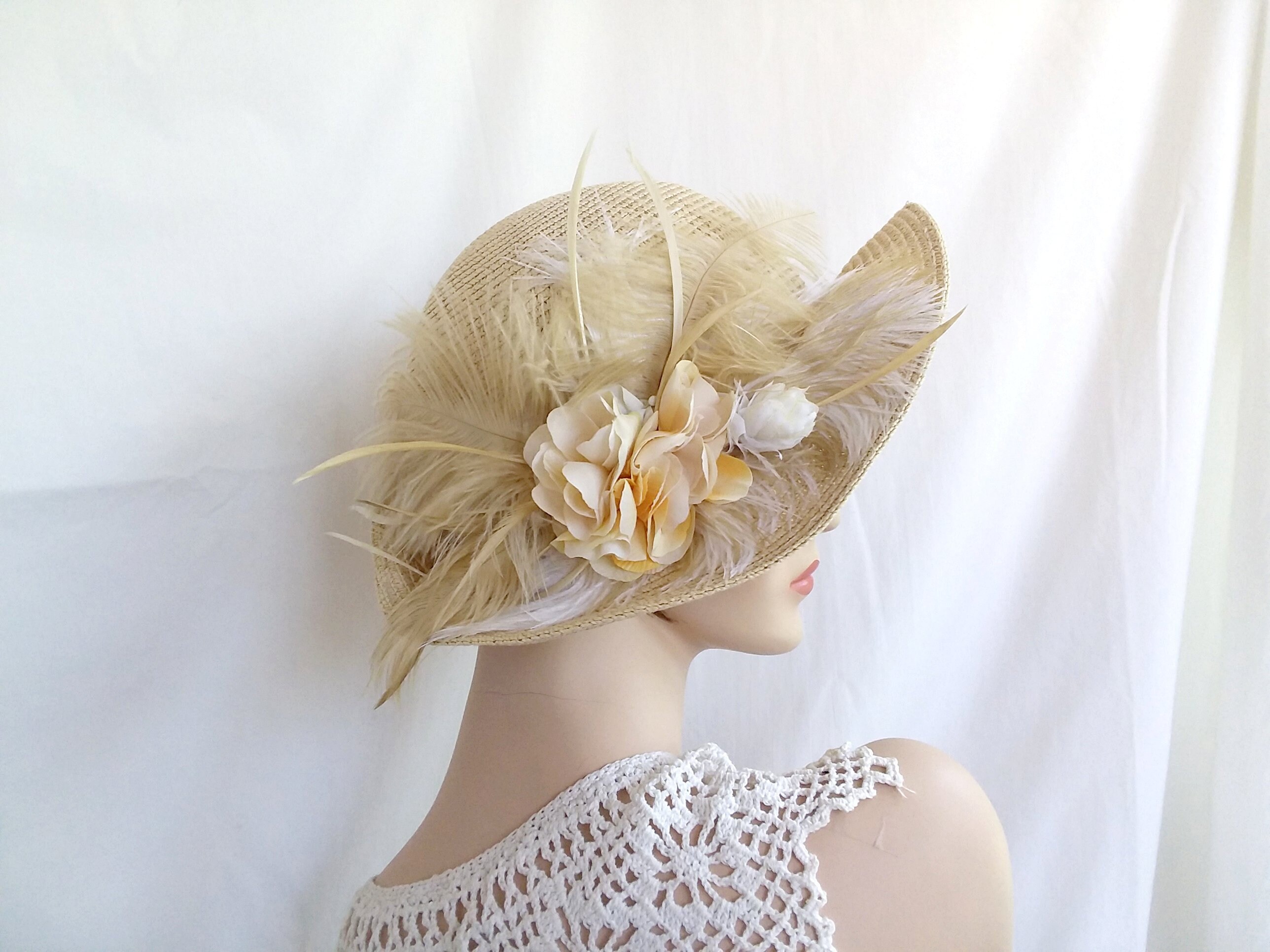 1920's Inspired Cotton Straw Cloche W/ Wide Brim Gatsby - Etsy