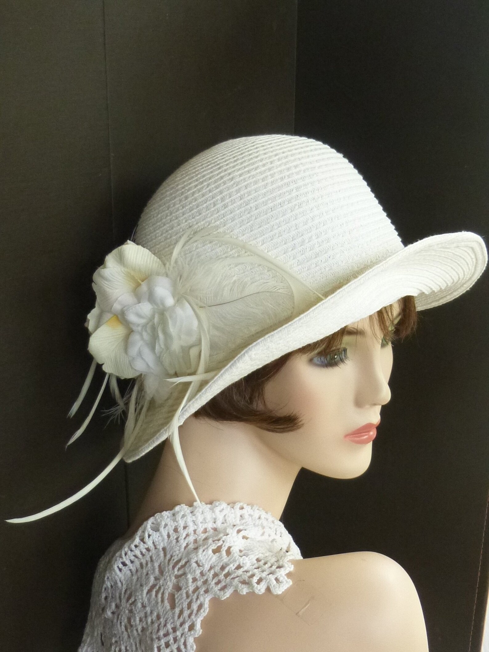 1920's Inspired Cotton Straw Cloche W/ Wide Brim Gatsby - Etsy