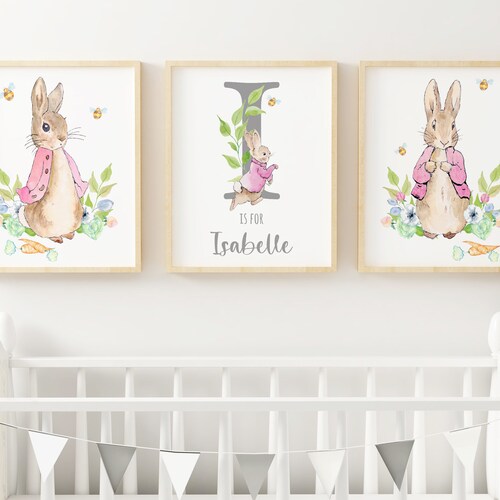 Custom Personalised Name Peter Rabbit Print Set Pink Grey | Etsy