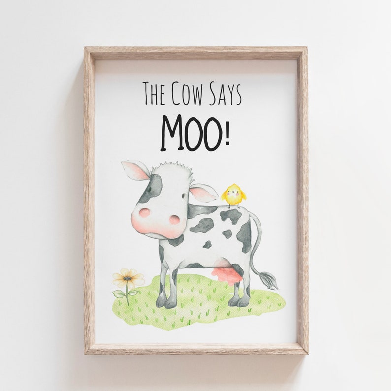Farm Yard Cow Nursery Print the Cow Says Moo Wall Art Baby - Etsy Australia