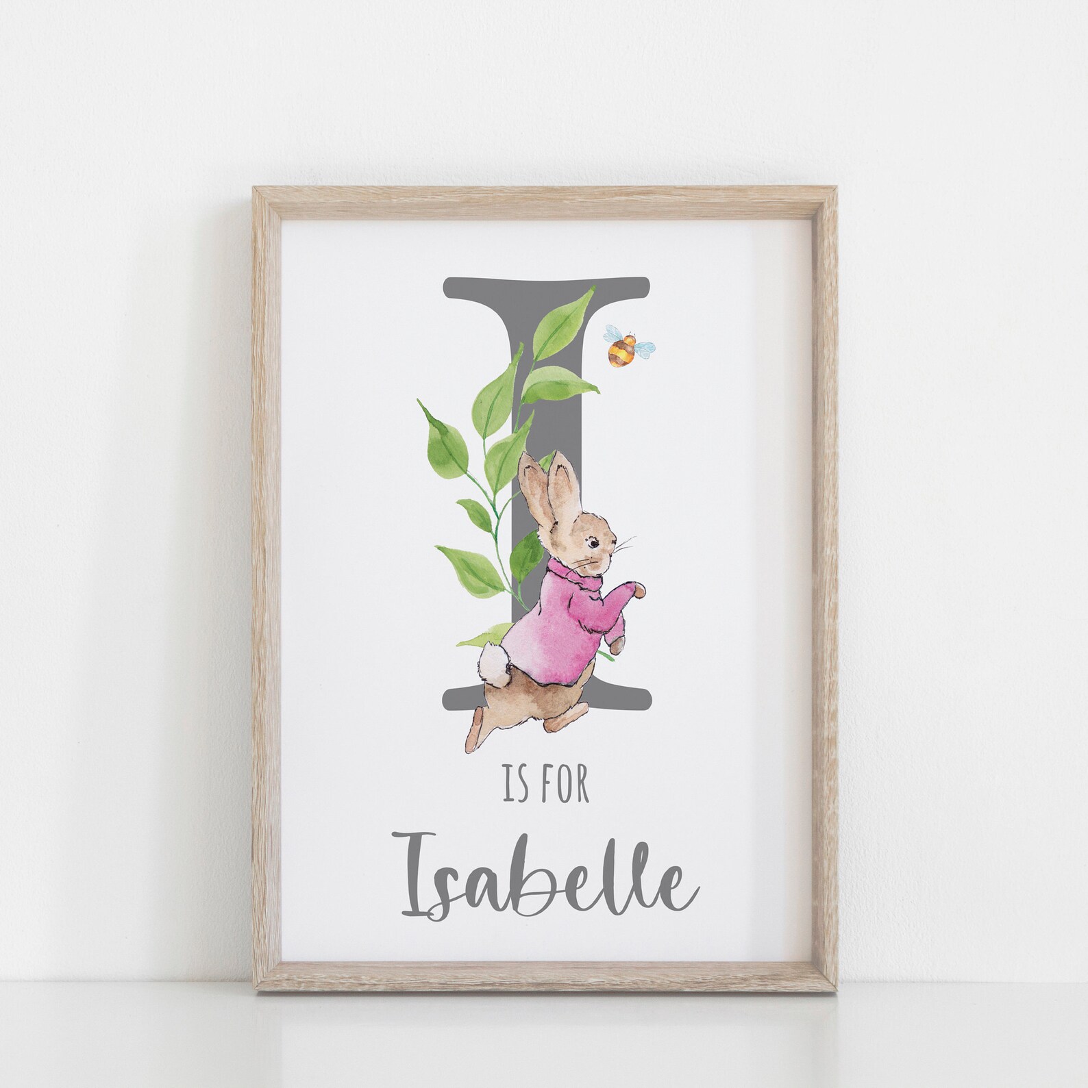 Custom Personalised Name Peter Rabbit Print Set Pink Grey | Etsy
