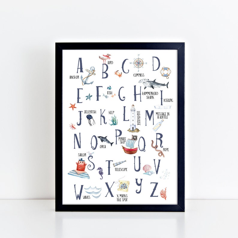 Educational Ocean Wall Print Set of 3, Whales & Sharks Nautical ...