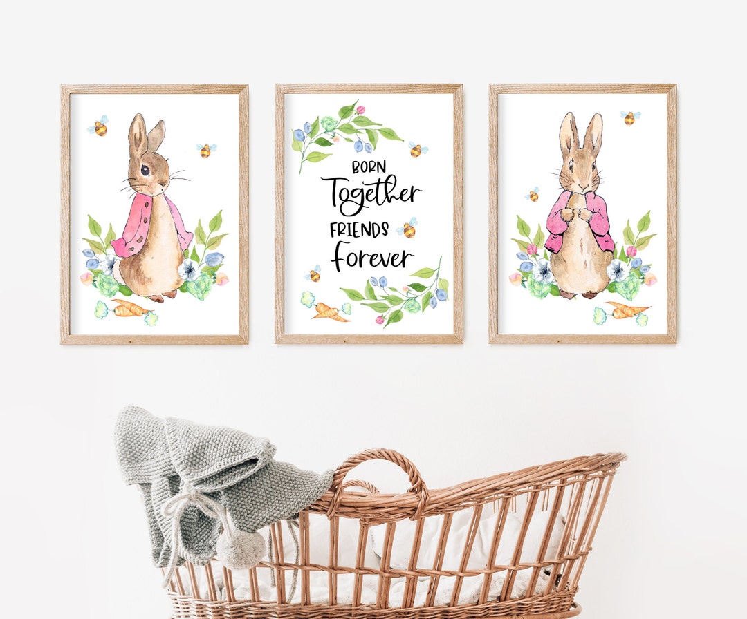 Peter Rabbit Nursery Wall Art Prints I Twin Baby Pink Peter Rabbit ...